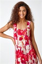 Floral Printed Panel Dress in Red - Roman Originals UK