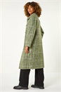 Green Check Print Brushed Buttoned Coat | Roman UK