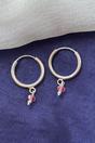 Sterling Silver 1cm Bali Hoop, Pink Stone