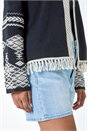 Black Cotton Blend Aztec Fringe Detail Jacket | Roman UK